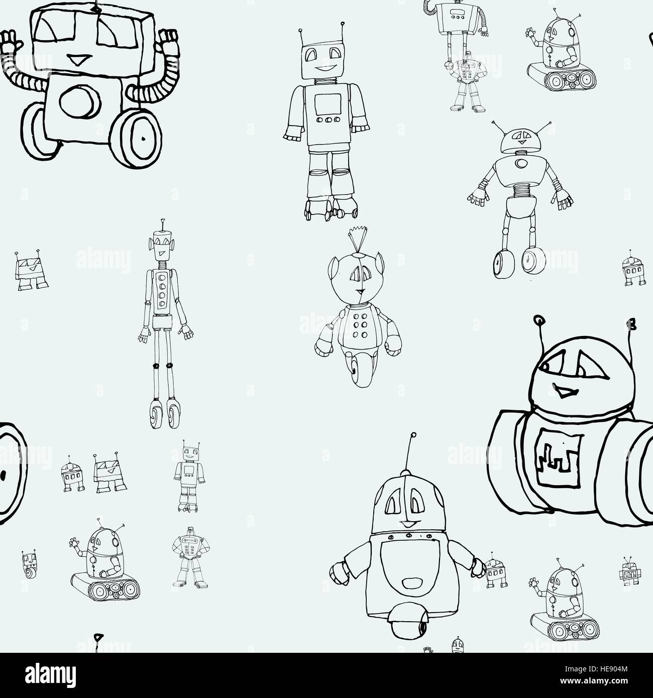 Robot doodles pattern Stock Vector Image & Art - Alamy