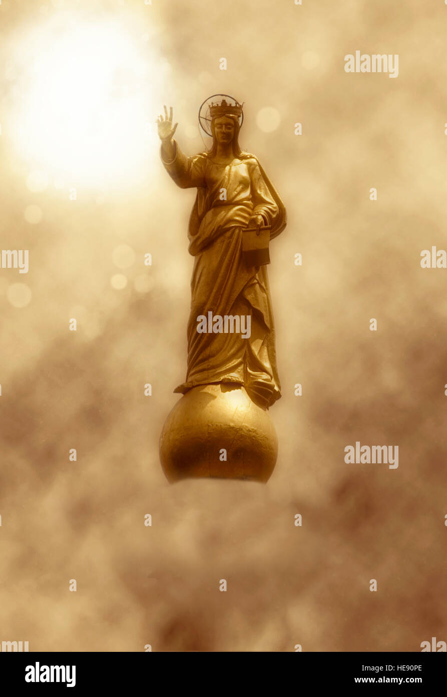 Digitally enhanced image of the Virgin Mary statue Messina, sicily ...