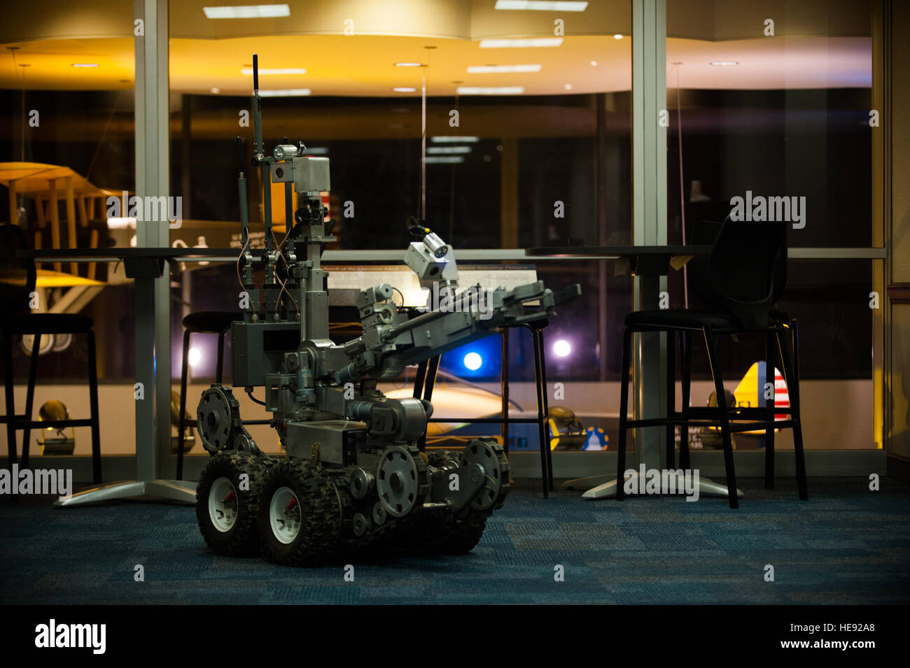 A 375th Civil Engineer Squadron explosive ordnance disposal robot heads ...