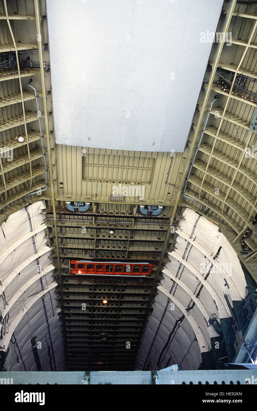A view looking into the rear cargo ramp of a Soviet An-124 Condor cargo ...