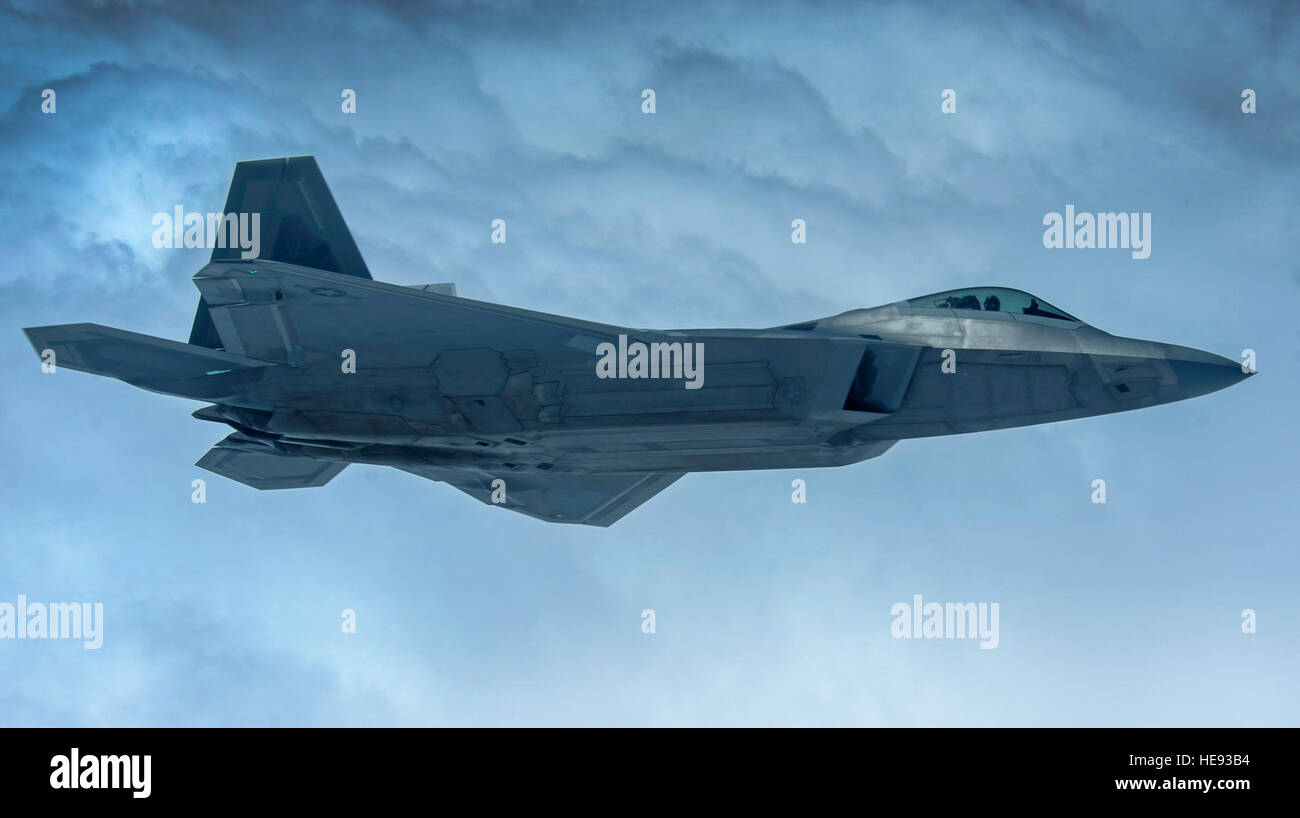 An F-22A Raptor, assigned to the 27th Fighter Squadron at Joint Base ...
