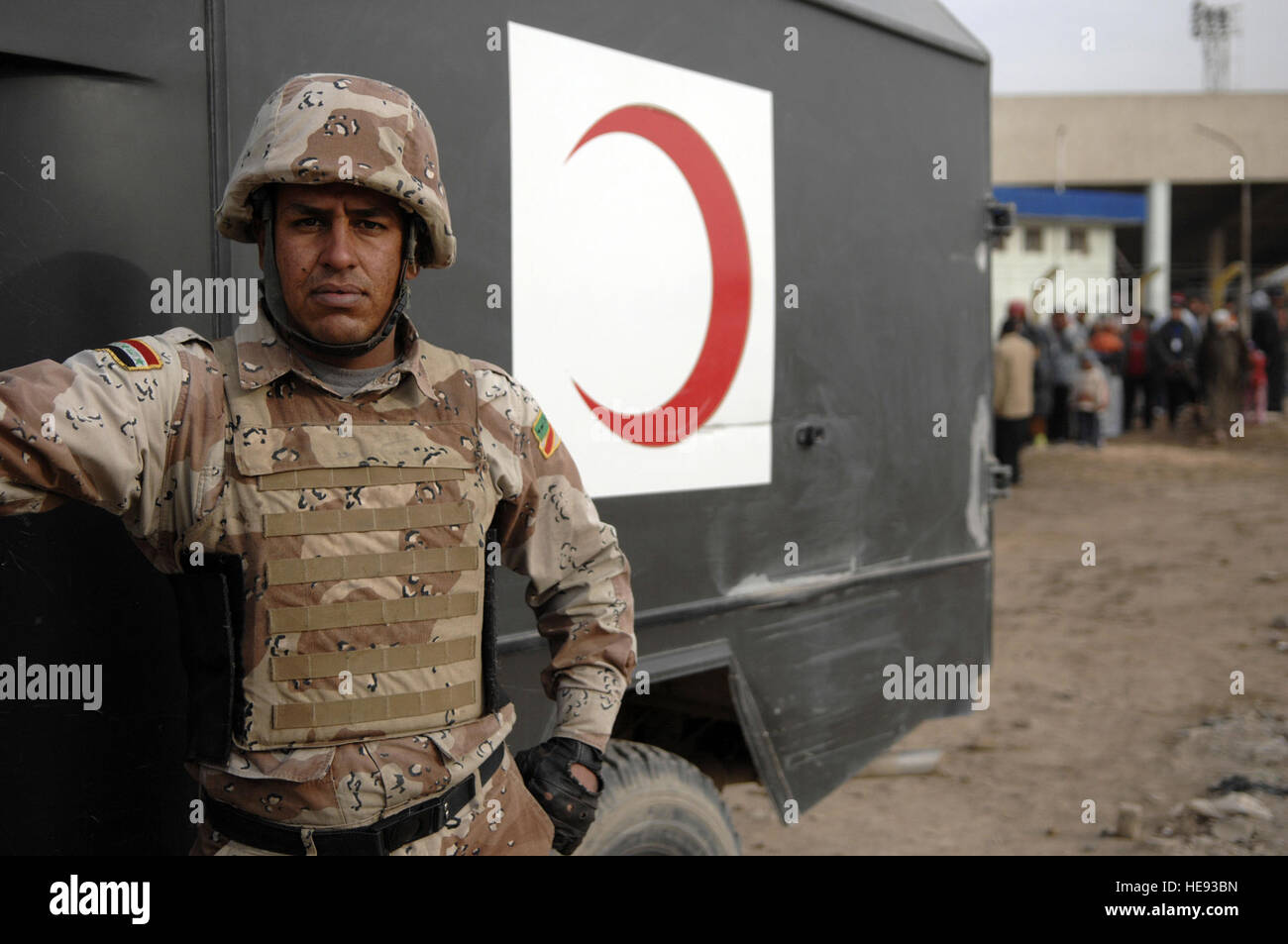 An Iraqi medic, from 2nd Brigade, 9th Iraqi Army (Mechanized), stands ...