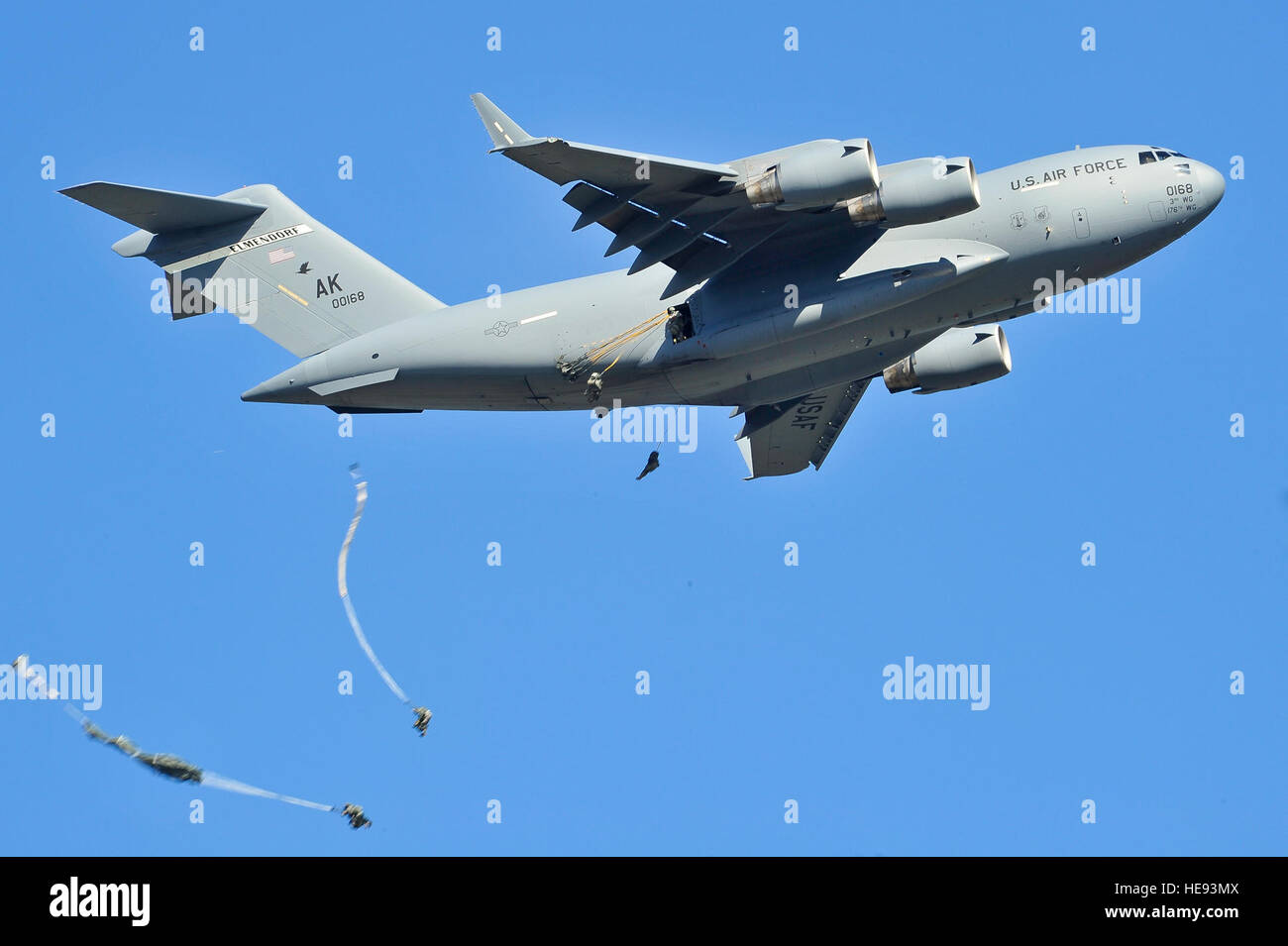 An U.S. Air Force C-17 Globemaster III cargo plane jointly operated by the 3rd Wing's 517th ...