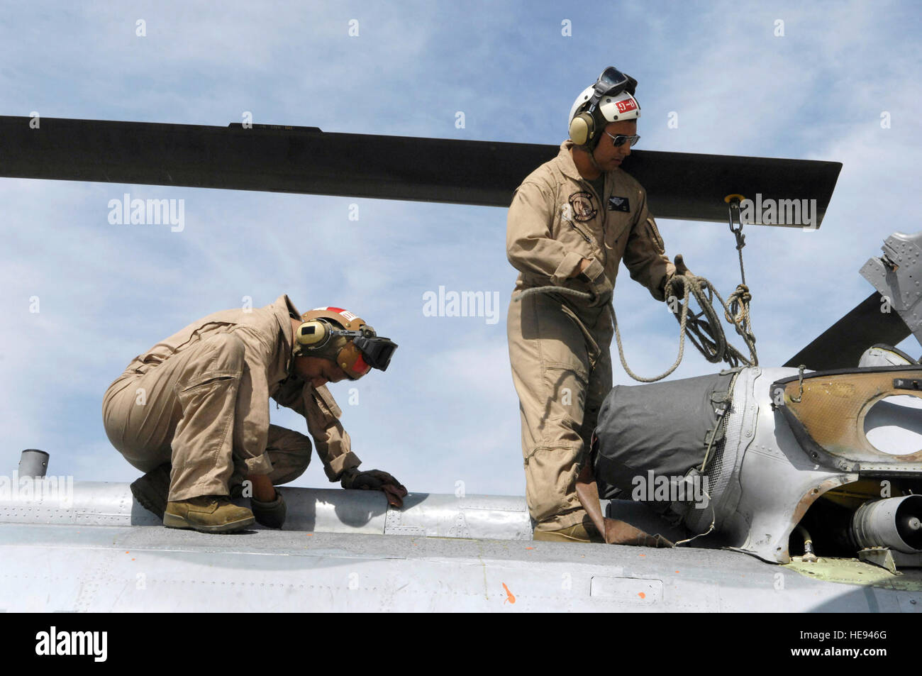 Sgt. Mark Mace, right, and Sgt. Gustavo Mora, crew chiefs assigned to ...