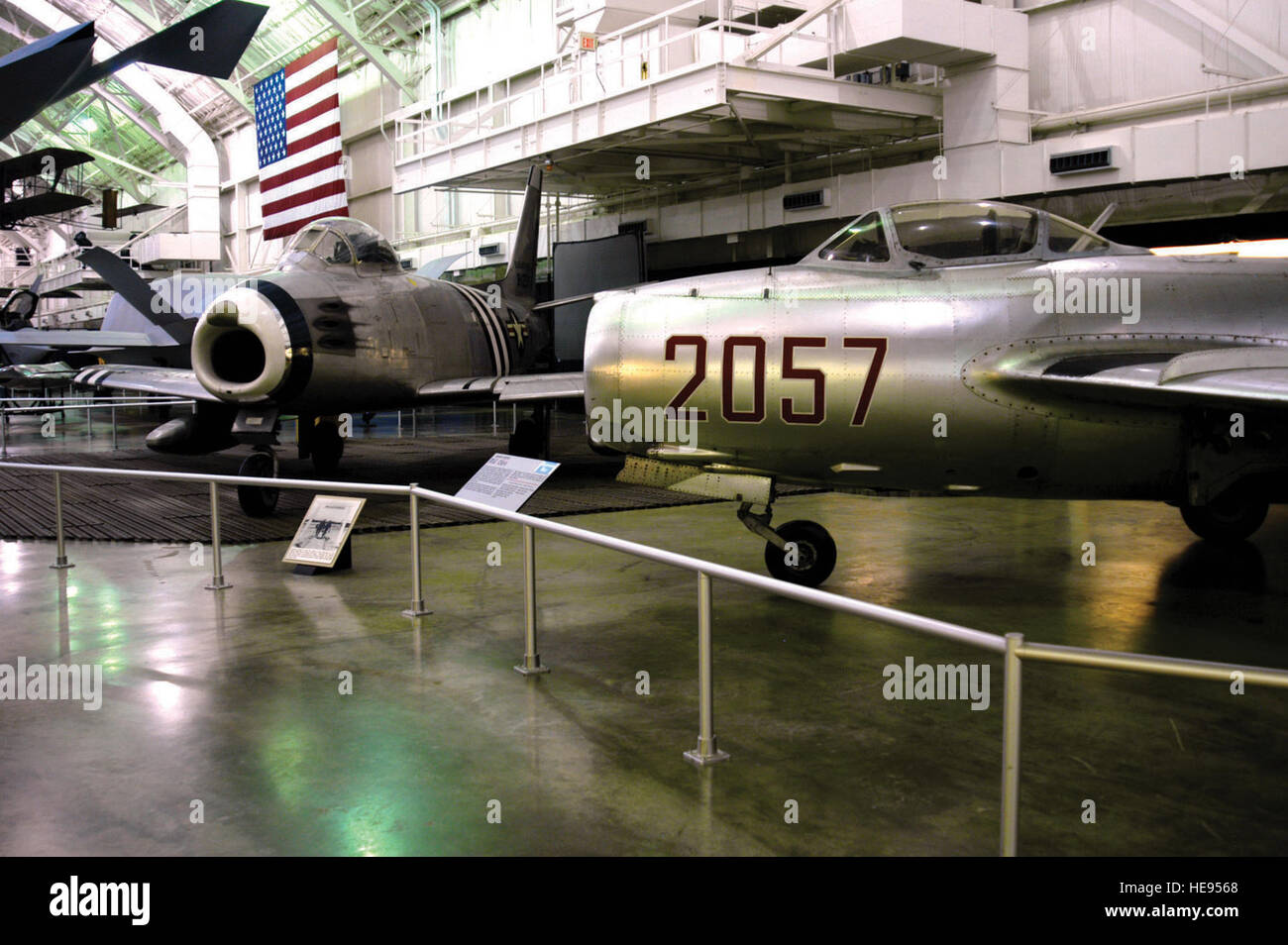 DAYTON, Ohio -- North American F-86A Sabre (left) on display with the ...