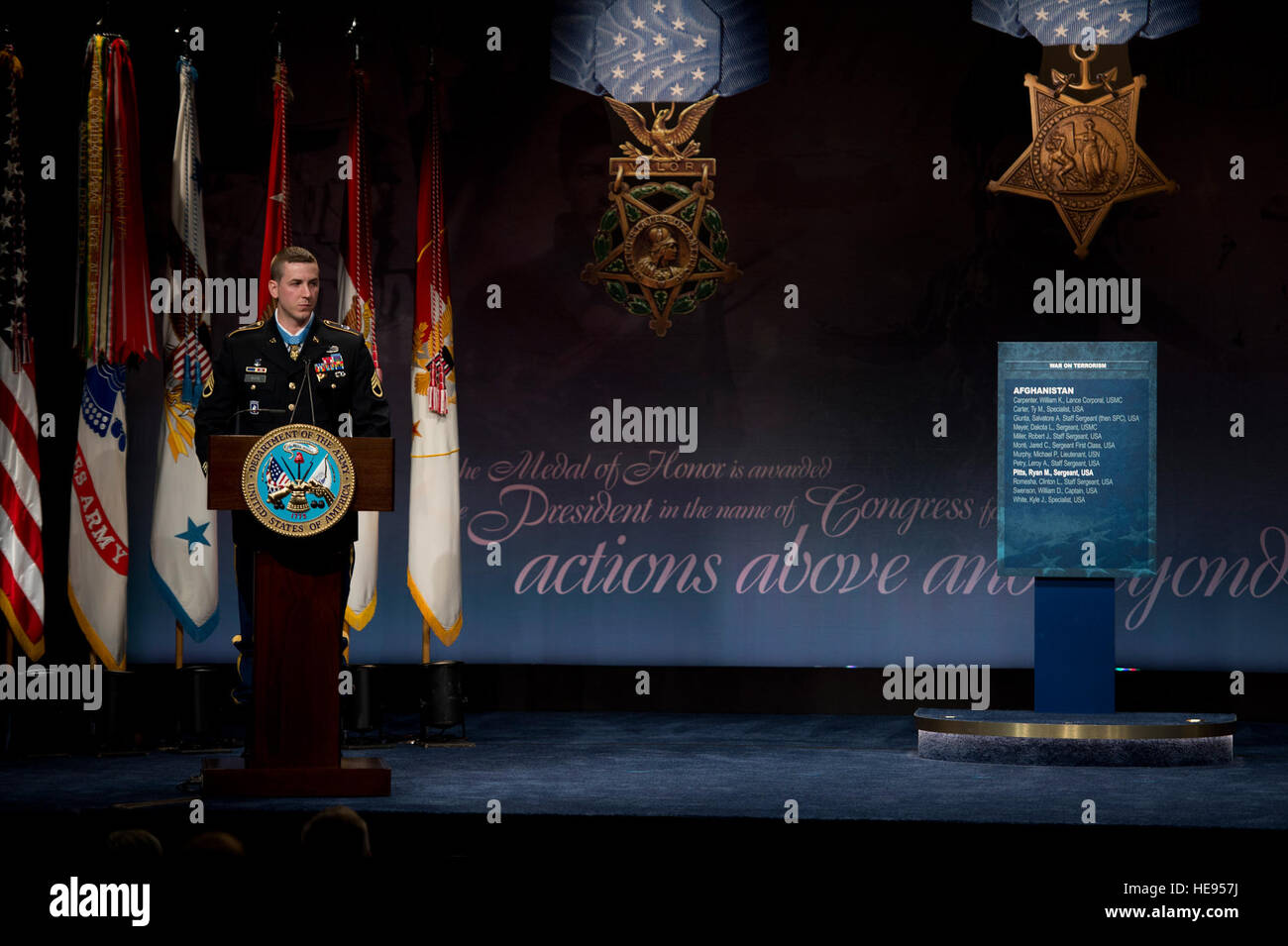 Medal of Honor recipient Staff Sgt. Ryan Pitts addresses ceremony ...