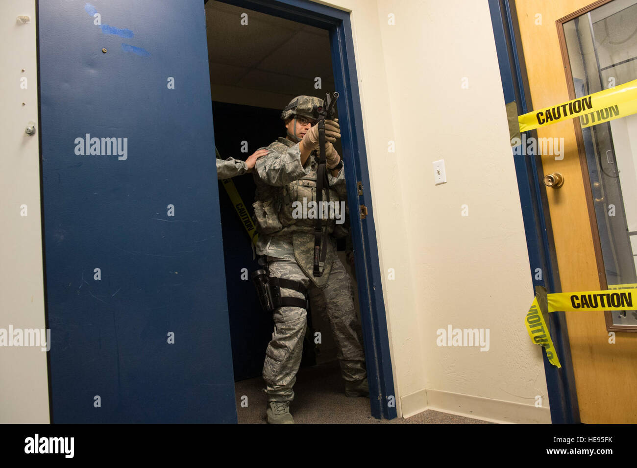 A U.S. Airman with the 75th Security Forces Squadron clears a room ...