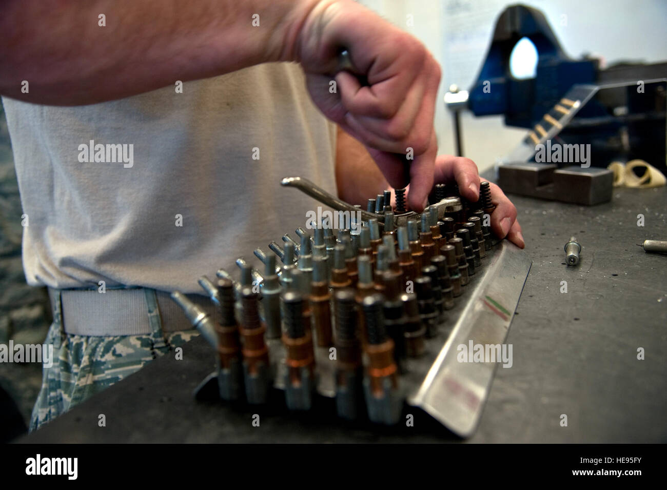 A U.S. Air Force aircraft structural maintenance (ASM) student ...