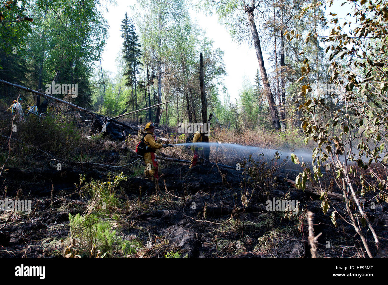 Firefighters from the 673rd Civil Engineer Squadron suppress a wildfire ...