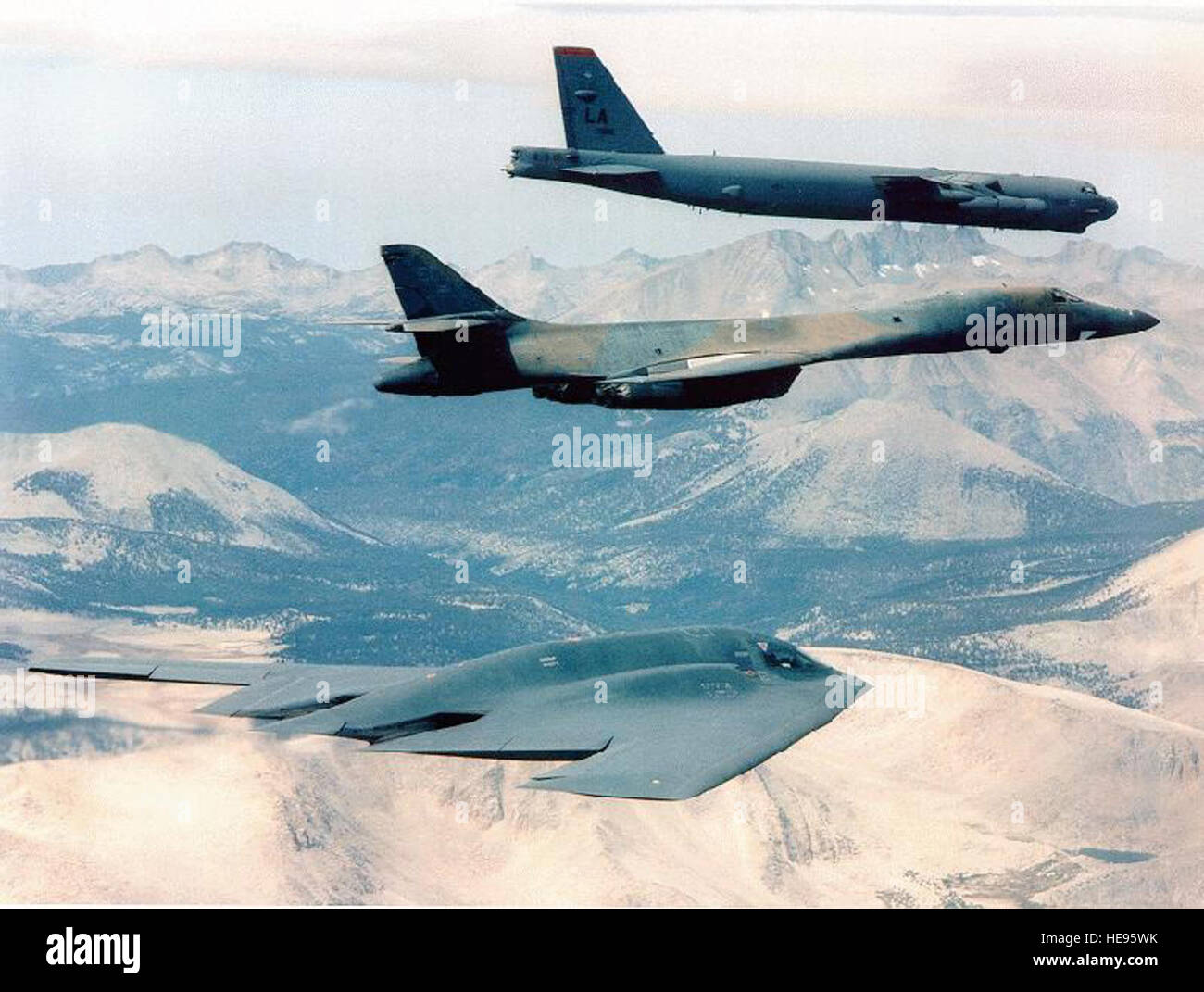 The Air Force bomber force in flight together. The B-2 Spirit is a ...