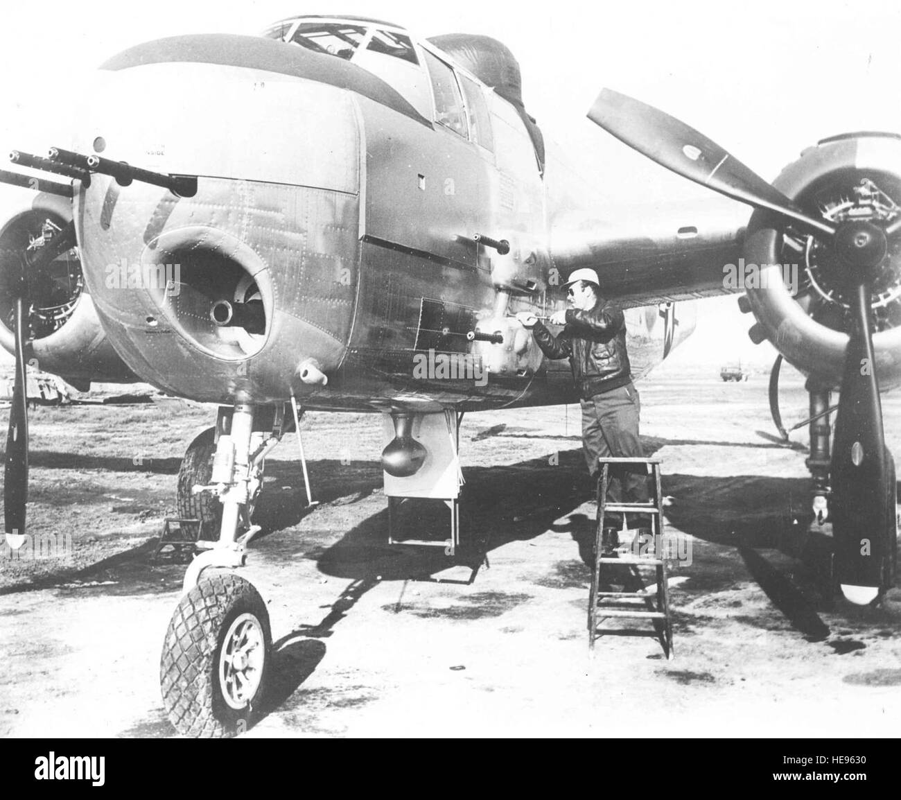 Close-up of North American B-25H forward fuselage. Note the top turret ...