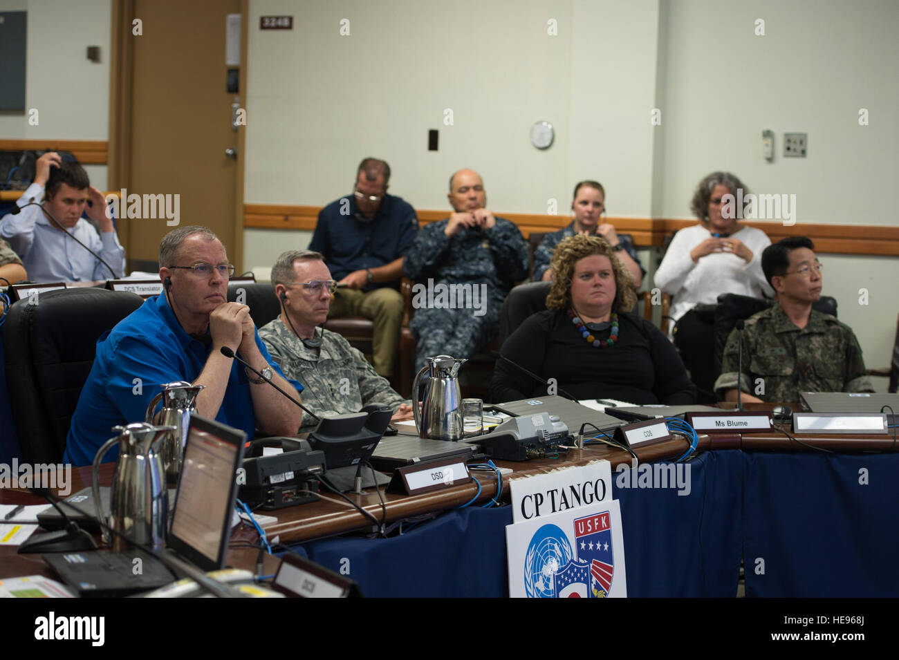 Deputy Secretary of Defense Bob Work listens to brief about combined ...