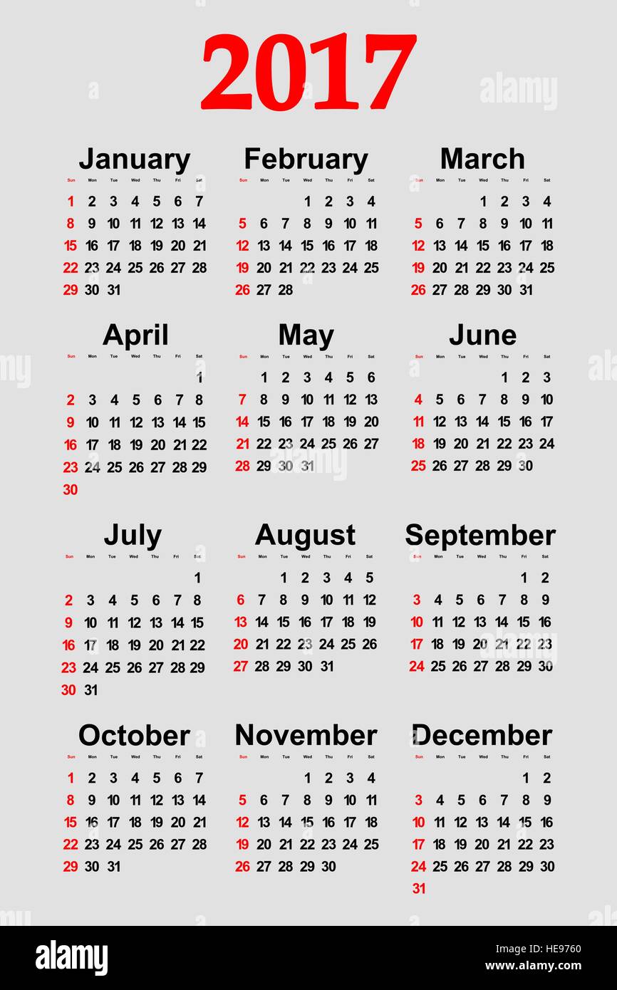 Calendar 2017 Stock Vector Images - Alamy
