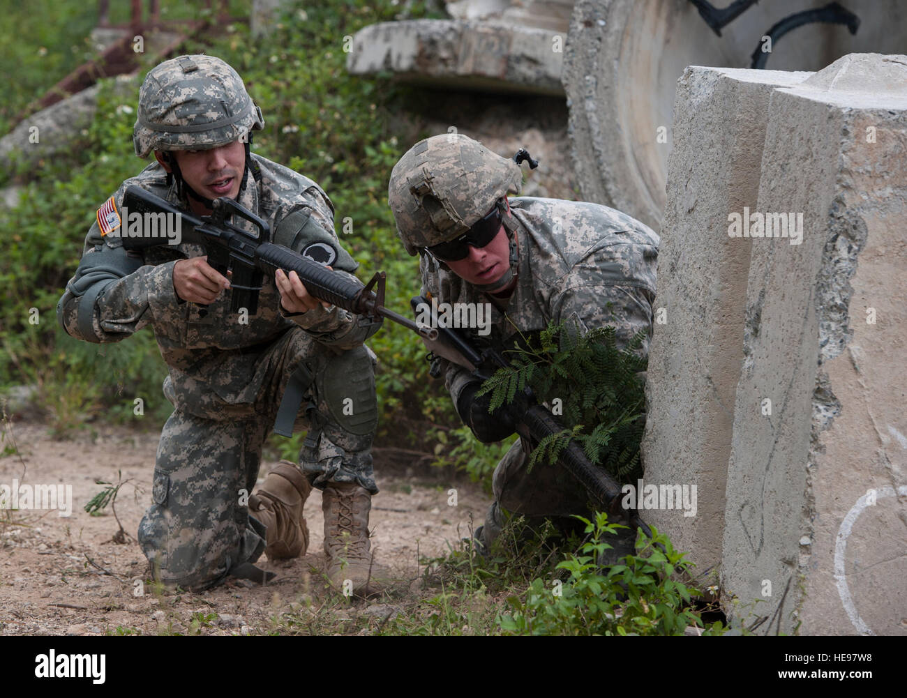 U.S. Army Spc. Cruser Barnes (center), 1st Squadron, 299th Cavalry ...