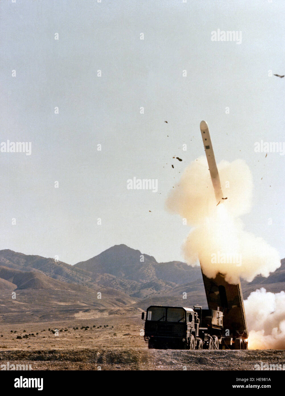 A Ground-Launched Cruise Missile (GLCM) after it emerges from the ...