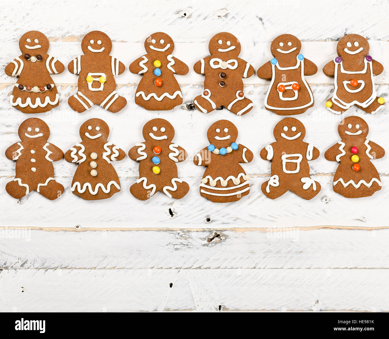 Christmas homemade gingerbread man family cookies couples on white ...