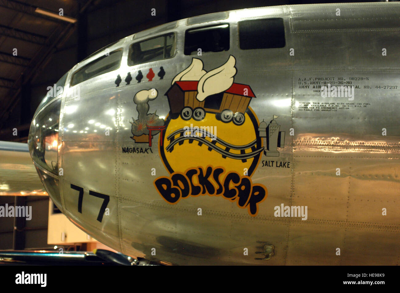 DAYTON, Ohio -- Boeing B-29 Superfortress "Bockscar" on display in the ...