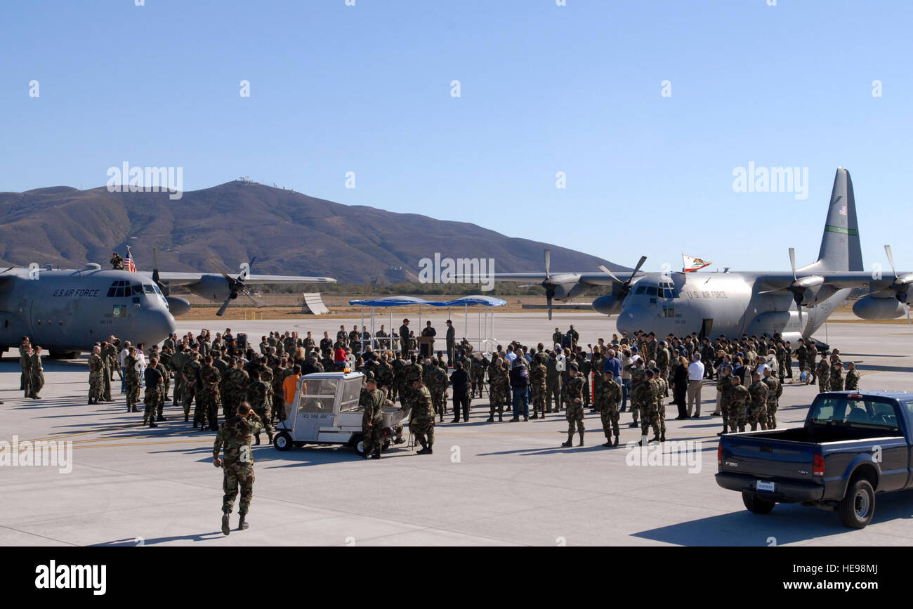 Memeber of the 146th Airlift Wing prepare to send off aircraft 1862 and ...