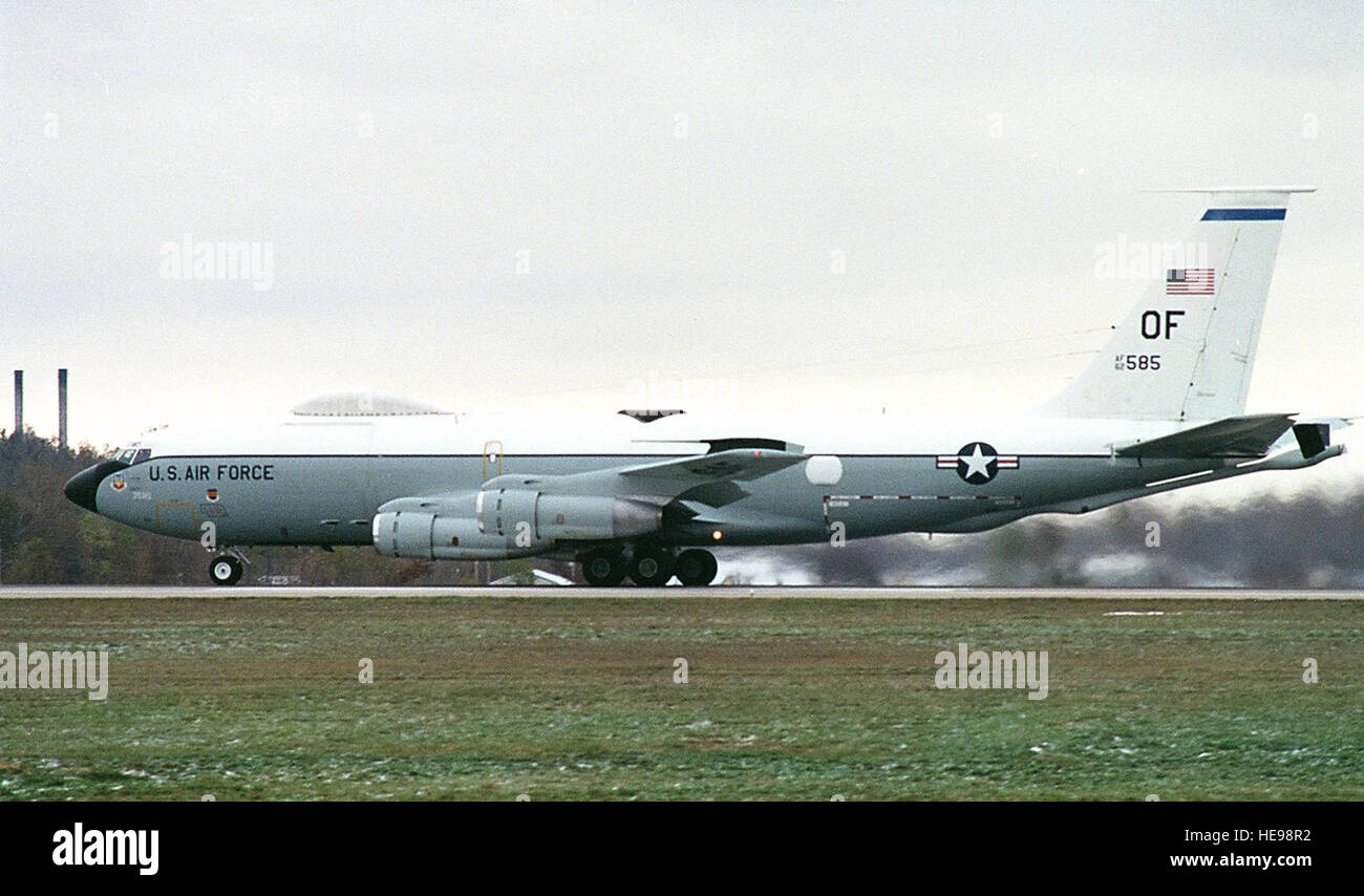 An EC-135 Looking Glass command and control aircraft taxis on a runway ...