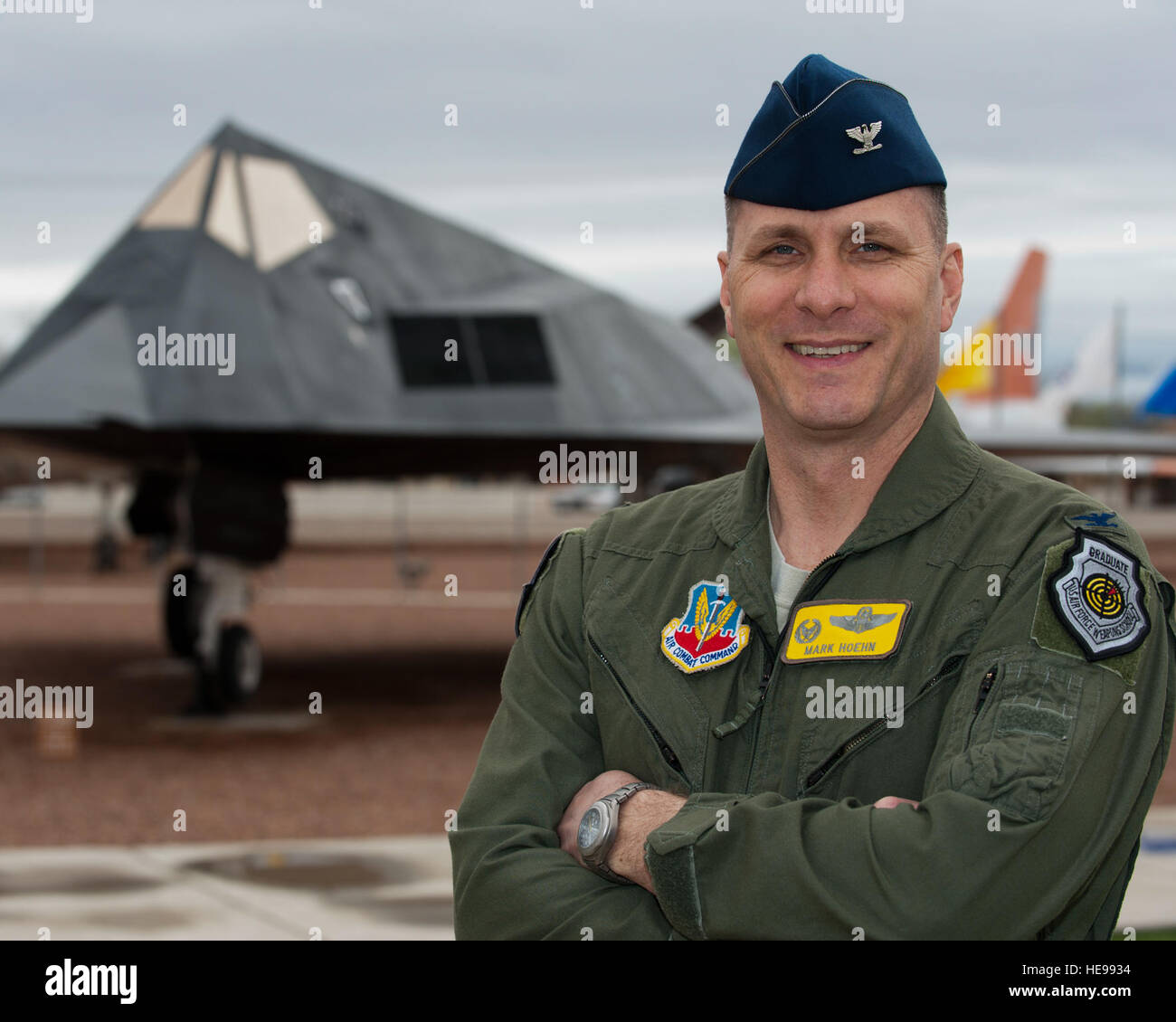 A U.S. Air Force F-117 Nighthawk stealth fighter jet is displayed at ...