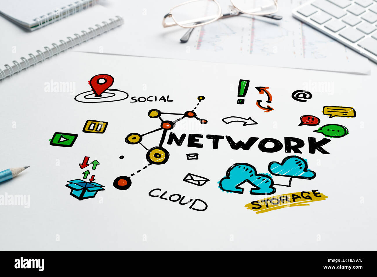 Social media and network concept over white background Stock Photo - Alamy