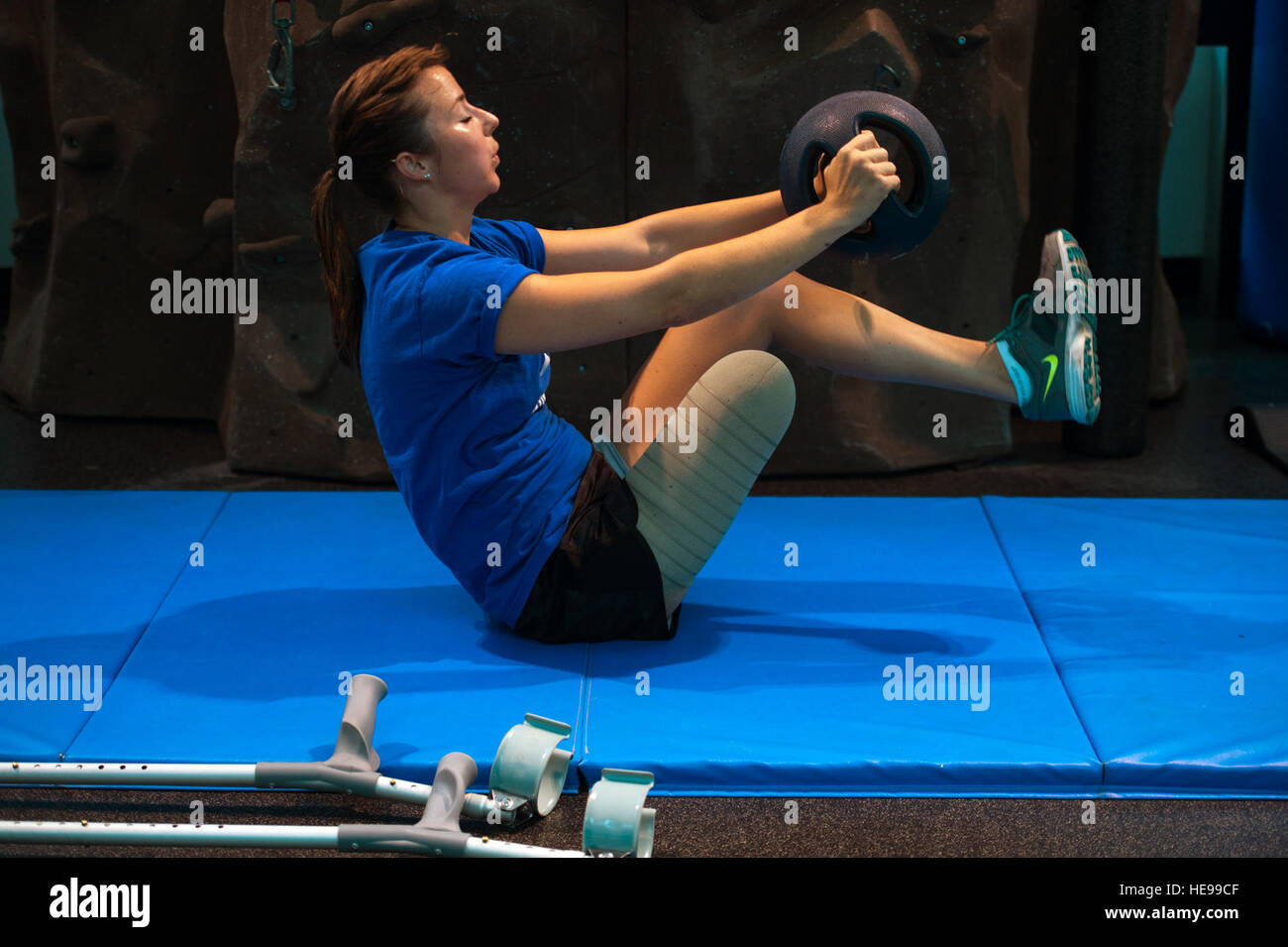 Capt. Christy Wise works out during the Intrepid Center ceremony at San ...