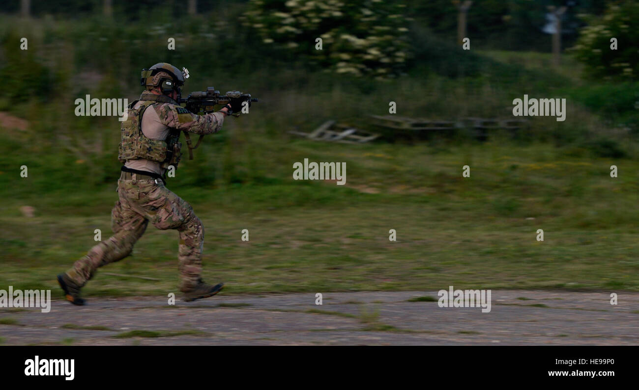 An Airman from the 321st Special Tactics Squadron fires simulated ...