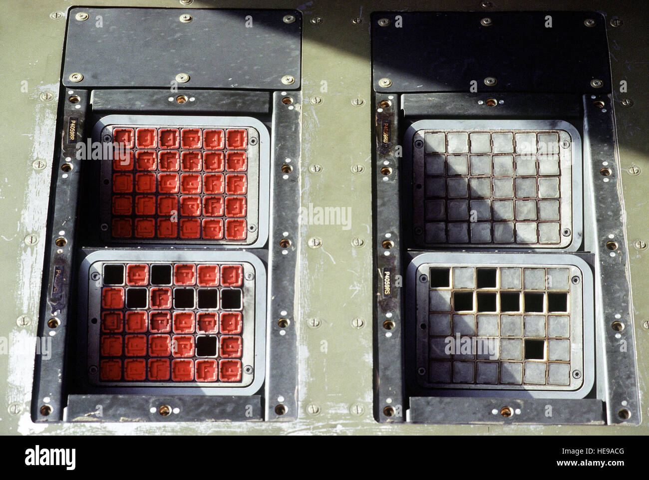 The flare and chaff dispensers, located on each side of the C-130 ...