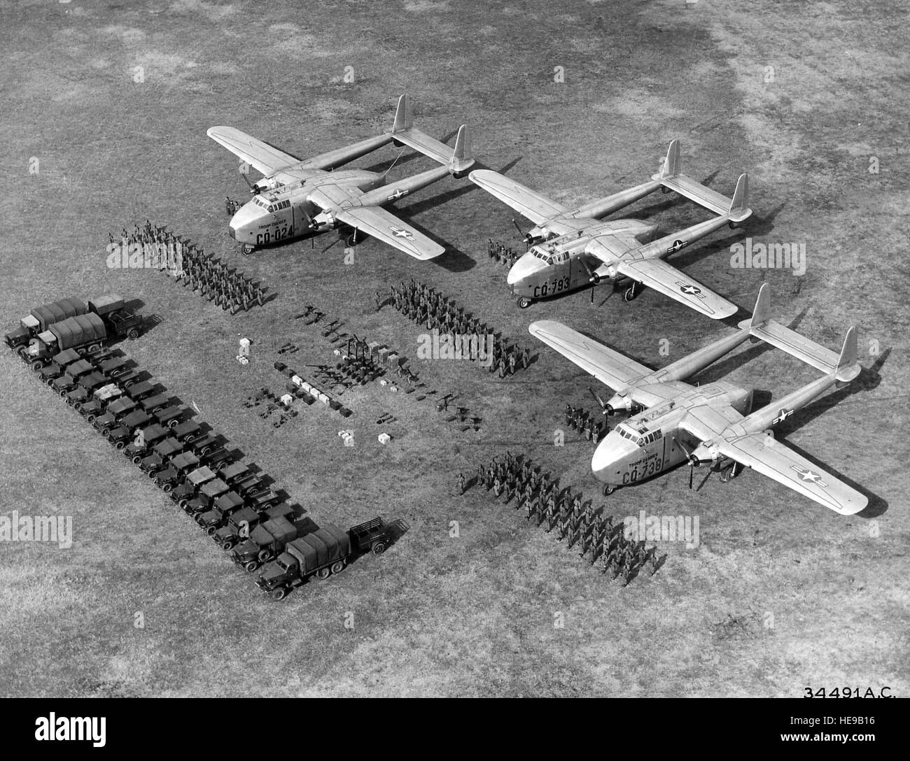 Three Fairchild C-82 "Packet" of the U.S. Air Force with their ...