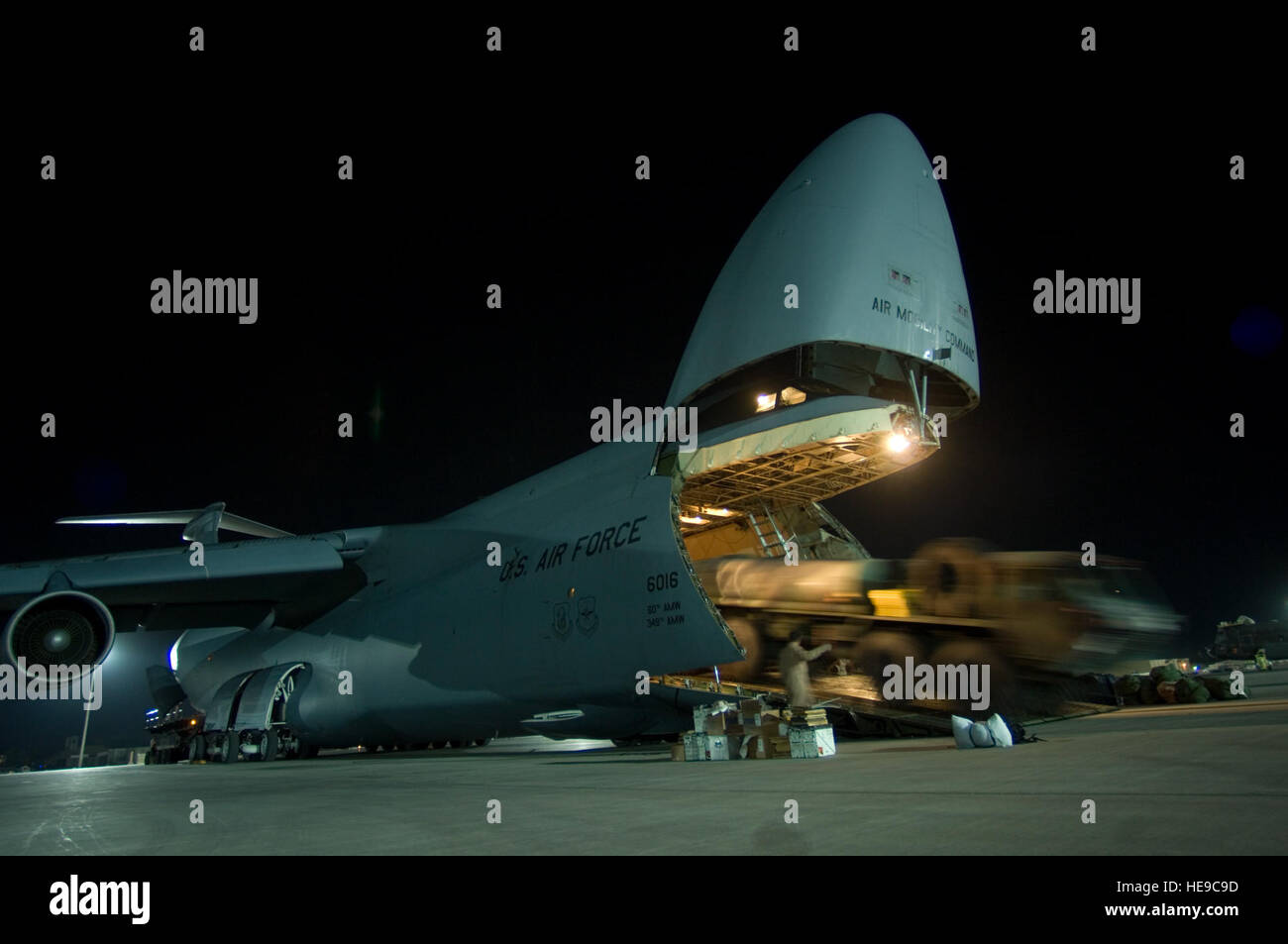 C-5 Galaxy crew unloads an M-978 HEMTT at Joint Base Balad, August 3 ...