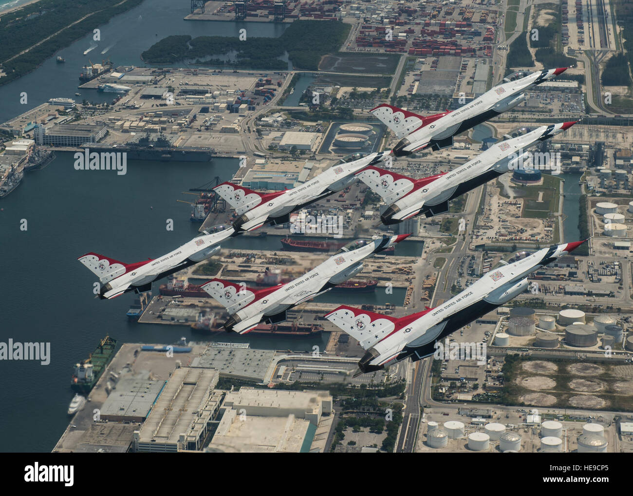 The U.S. Air Force Thunderbirds perform the Delta Formation during a ...