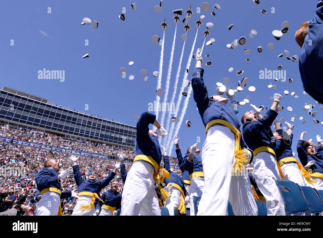The U.S. Air Force Thunderbirds fly over the Air Force Academy Class of ...