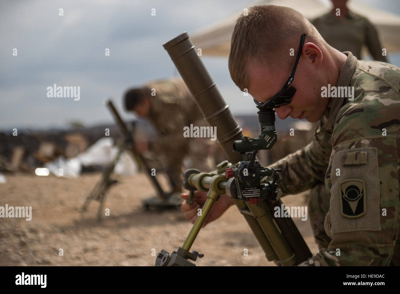 A U.S. Army mortar man assigned to Bravo Company, 2-124th Infantry ...