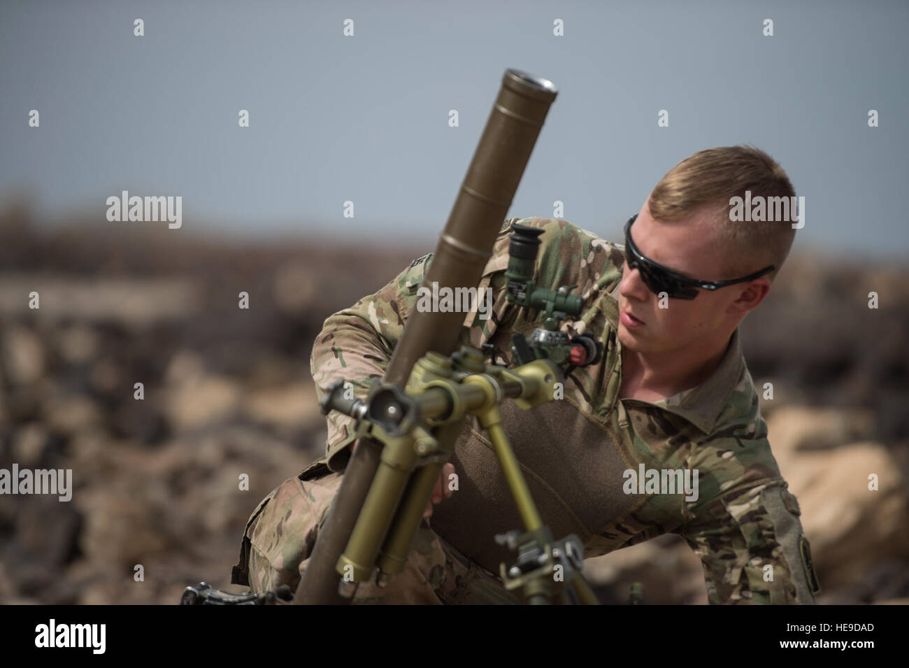 A U.S. Army mortar man assigned to Bravo Company, 2-124th Infantry ...