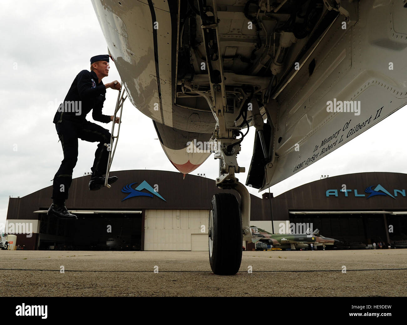 A U.S. Air Force Thunderbird pilot prepares for a flight at the ...
