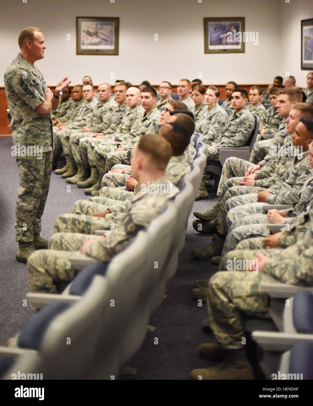 Chief Master Sgt. of the Air Force James Cody speaks with students at ...