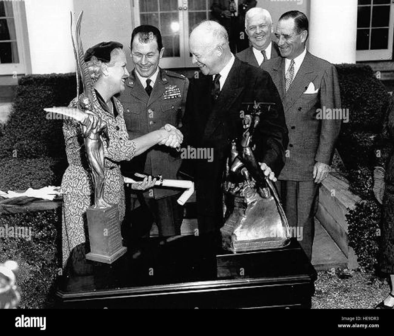 Jackie Cochran and Chuck Yeager being presented with the Harmon ... Jackie Cochran and Chuck Yeager being presented with the Harmon ...