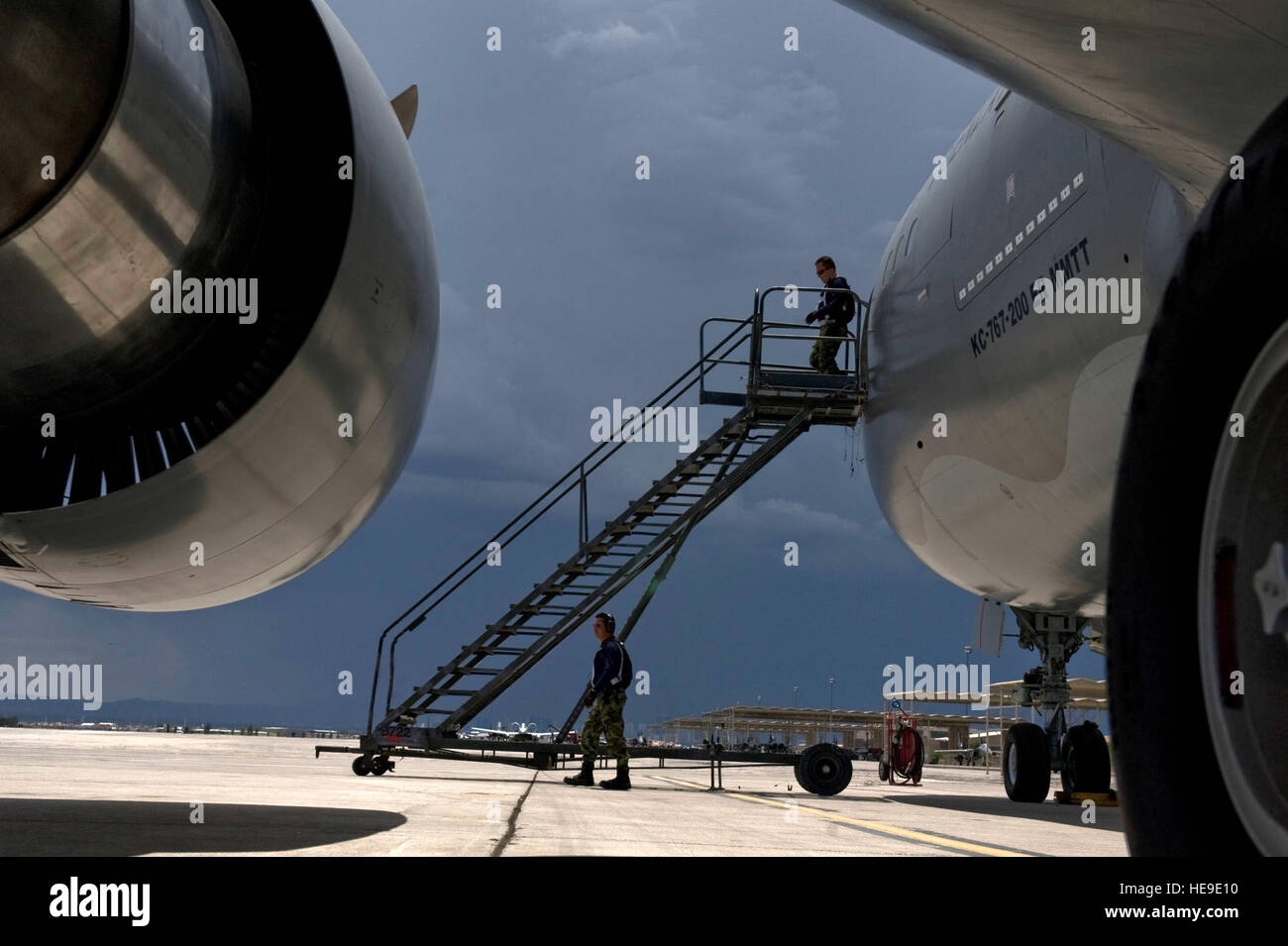 Colombian air force maintainers prepare a Colombian Boeing KC-767 multi ...