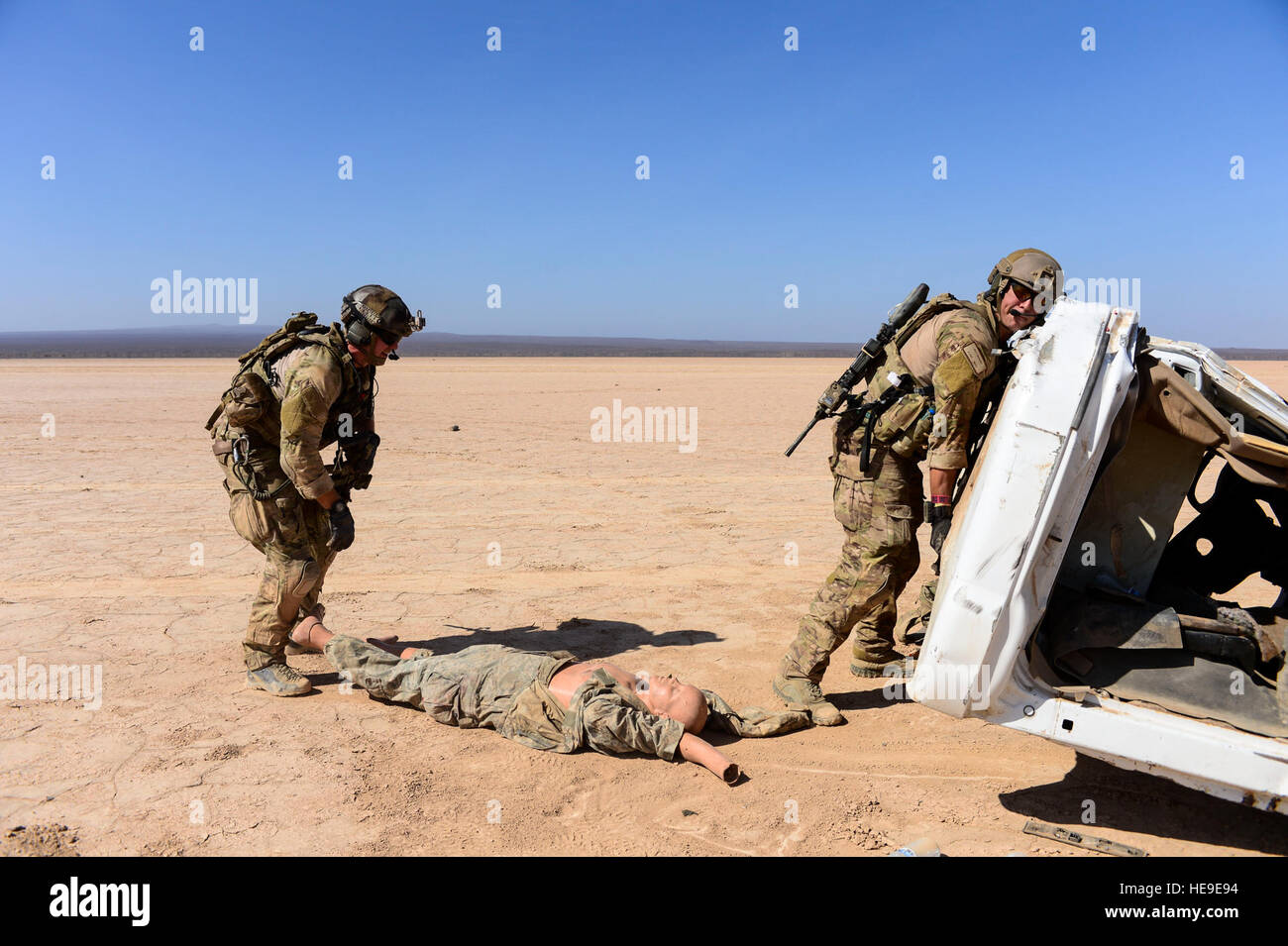 U.S. Air Force pararescuemen, 82nd Expeditionary Rescue Squadron remove ...