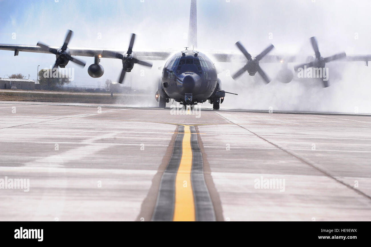 An AC-130W Stinger II, 73rd Special Operations Squadron, rolls through ...