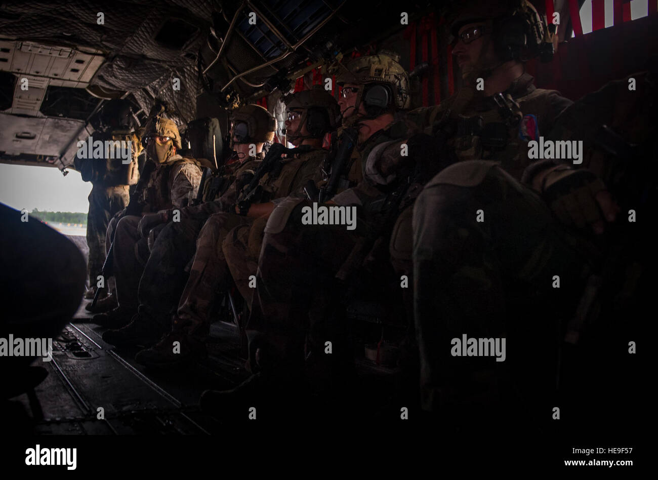 U.S. Army special tactics personnel prepare mentally on an MH-47 ...