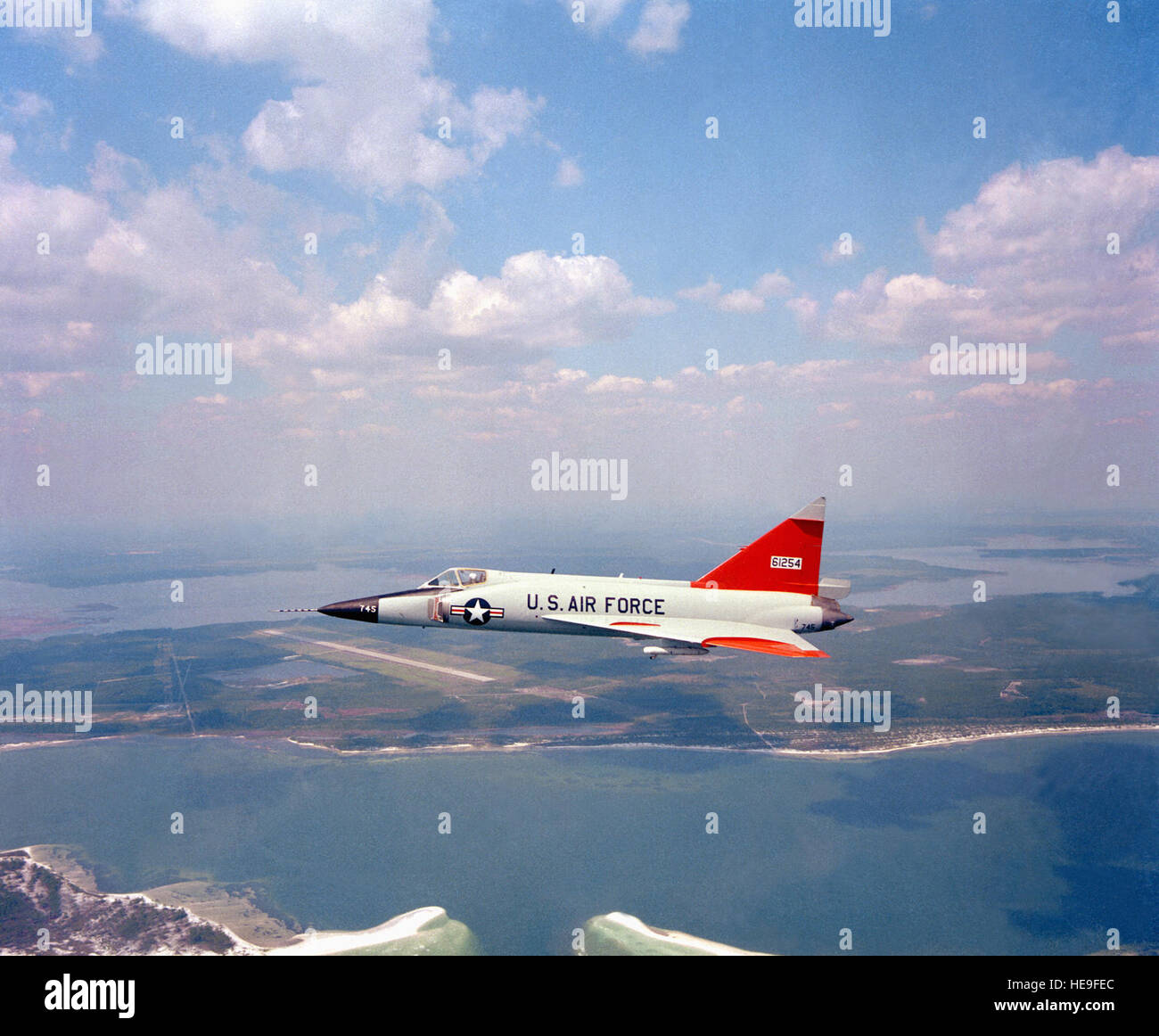 An air-to-air left side view of a PQM-102A Delta Dagger aircraft Stock ...