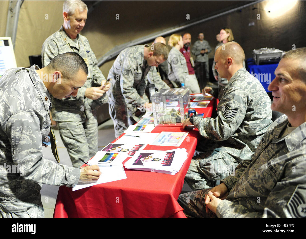 Airmen at the Transit Center at Manas, Kyrgyzstan, fill out pledge ...