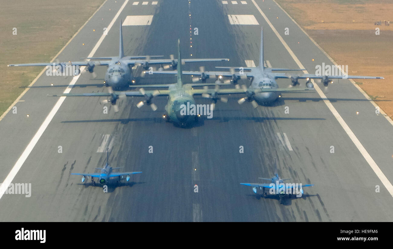 Two Bangladesh F-7BG Defenders, a BAF C-130B Hercules, and two U.S. Air ...