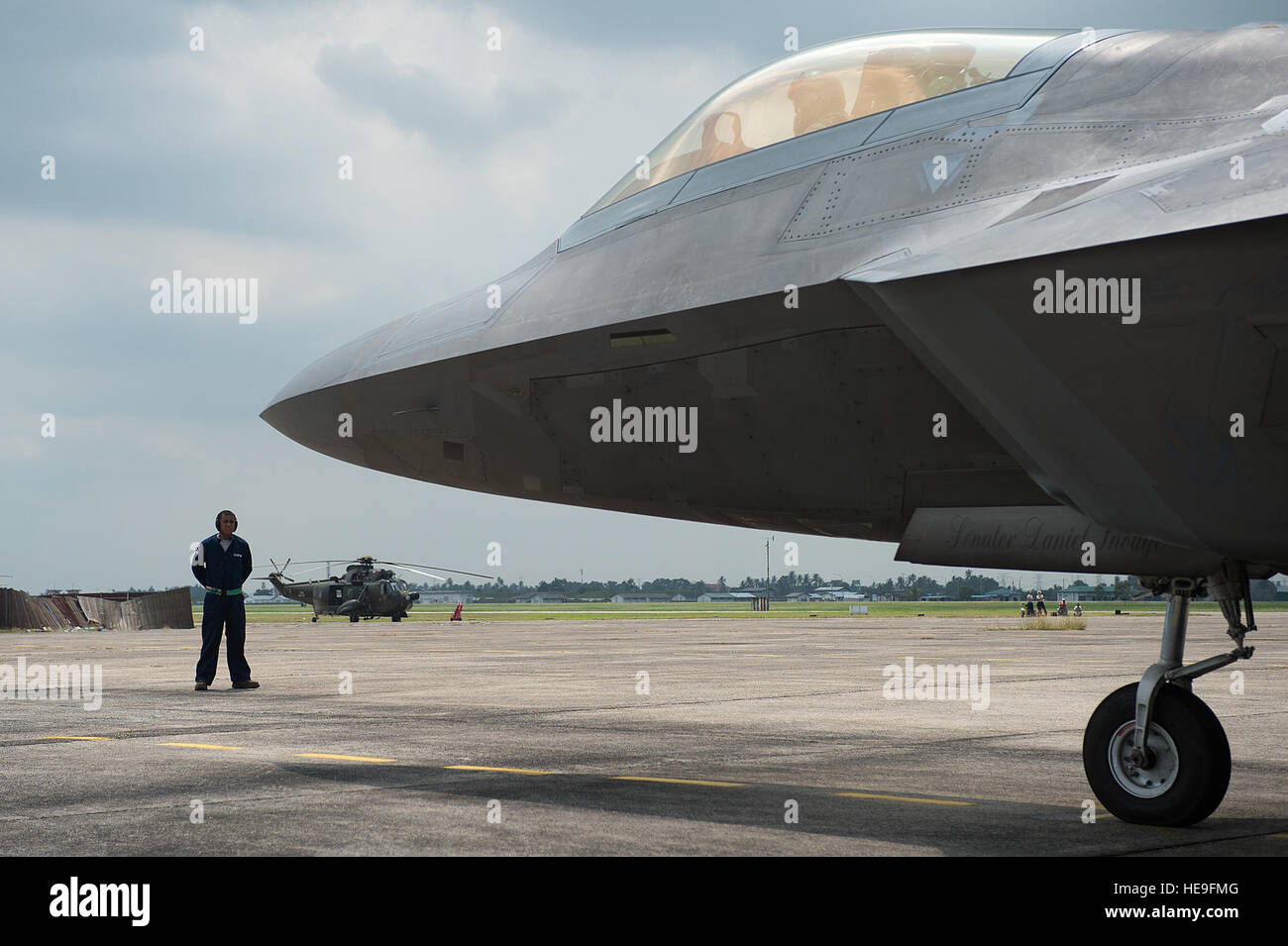 U.S. Air Force Senior Airman Colby Mira, an F-22 Raptor crew chief from ...