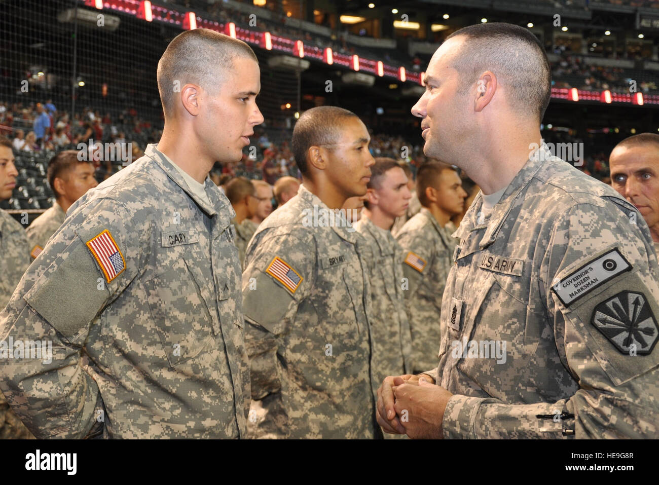 Command Sgt. Maj. John Salazar congratulates Arizona Army National ...