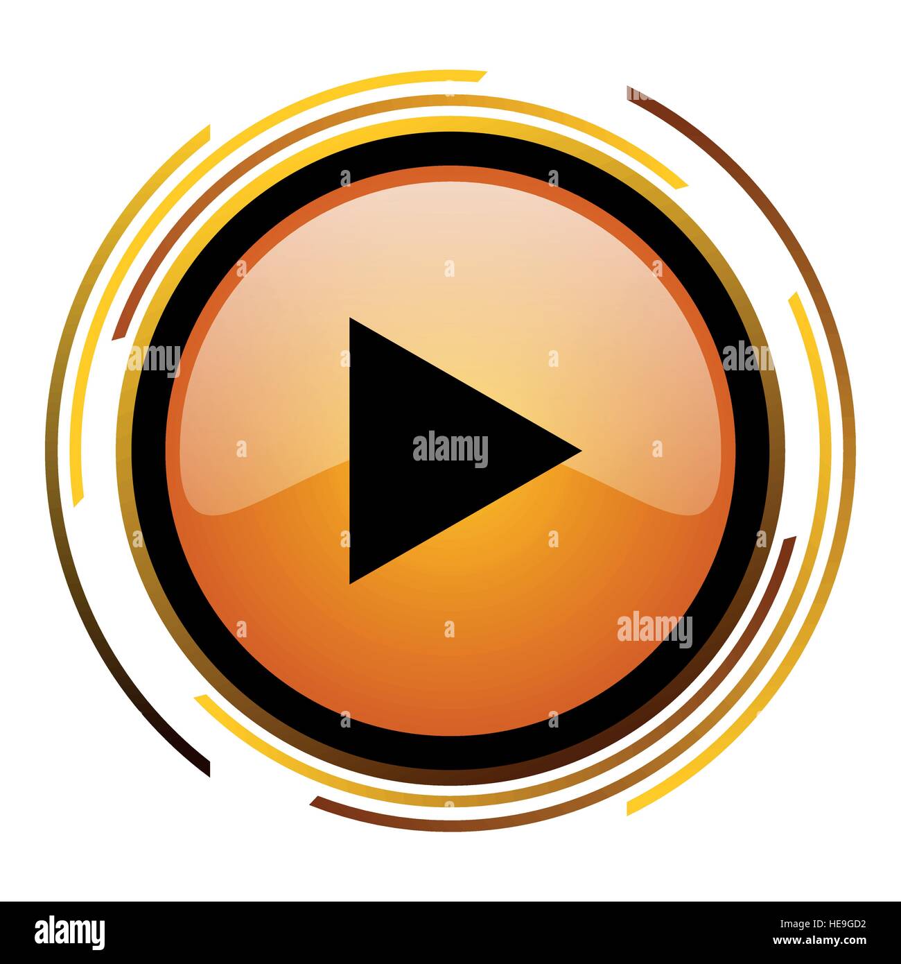 Play vector icon. Modern design round orange button isolated on white ...