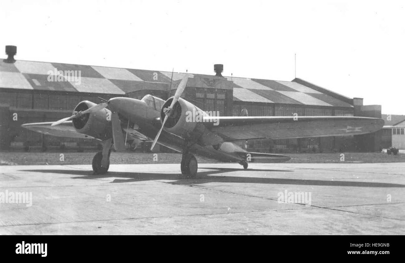 3/4-front view of the Curtiss YA-14 with the cannon access door open ...