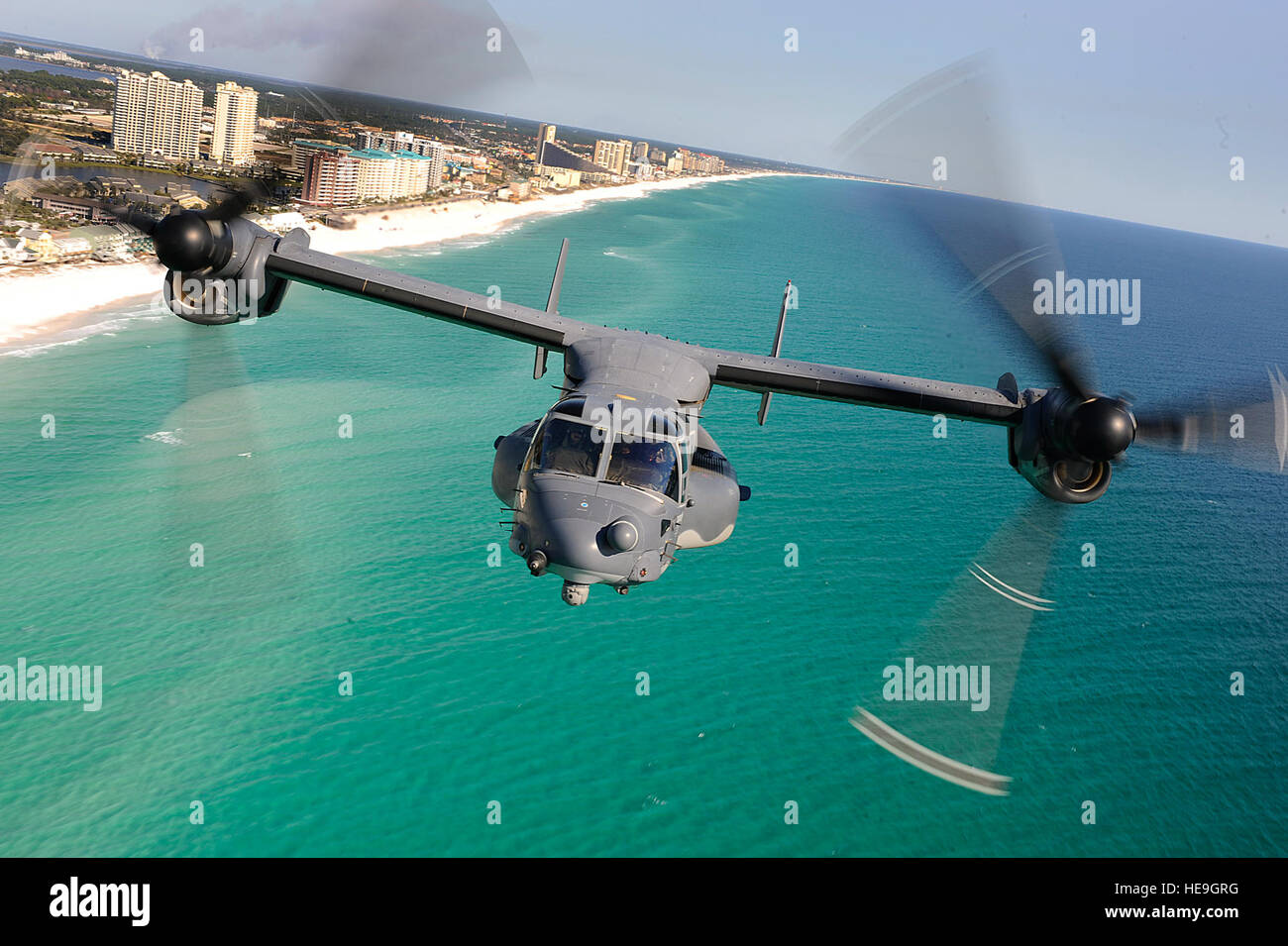 A CV-22 Osprey aircraft from the 8th Special Operations Squadron flies ...