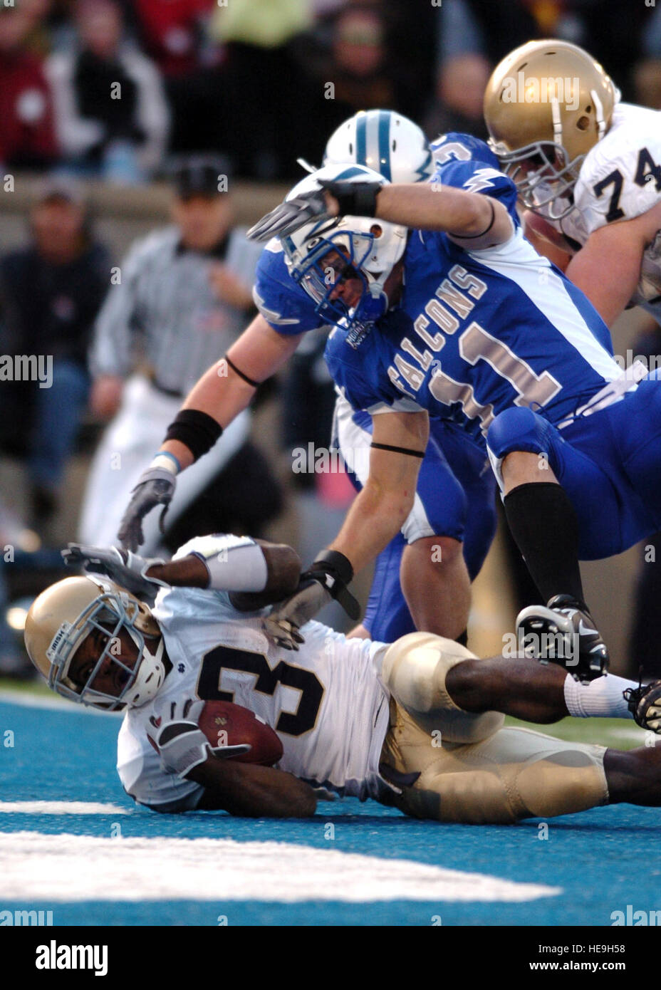 Notre Dame running back Darius Walker breaks through the Falcons’ line ...